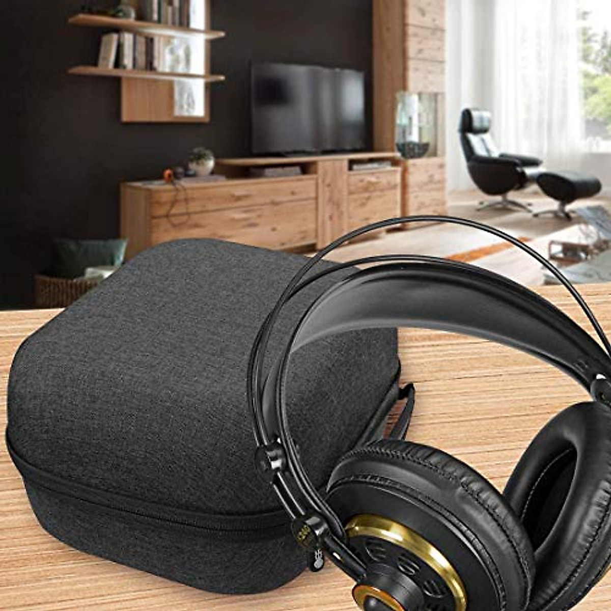 Geekria Shield Case Compatible with AKG K340, K240, K242, K271, K272, K141, K142, K121 Headphones, Replacement Protective Hard Shell Travel Carrying Bag with Cable Storage (Dark Grey)