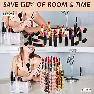 display4top Lipstick Holder, Acrylic Rotating 64 Lipstick Tower Organizer, 360 Degree Spinning Lipstick Tower Lipgloss Stand with Removable Dividers