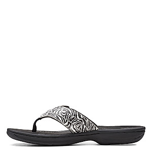 Clarks Women's Breeze Sea Flip-Flop, Black/White Zebra Synthetic, 7