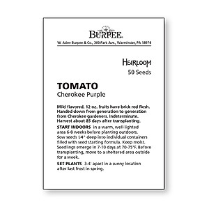 Burpee 'Cherokee Purple' Heirloom , Large, Rich Flavor Slicing Tomato , 50 Non-GMO Seeds