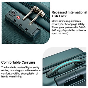 Hanke Carry On Luggage 22x14x9 Airline Approved Spinner Wheels Hard Shell Suitcases for Women & Men TSA Luggage Travel Suitcase Rolling Light Weight Luggage 20 Inch(Blackish Green)