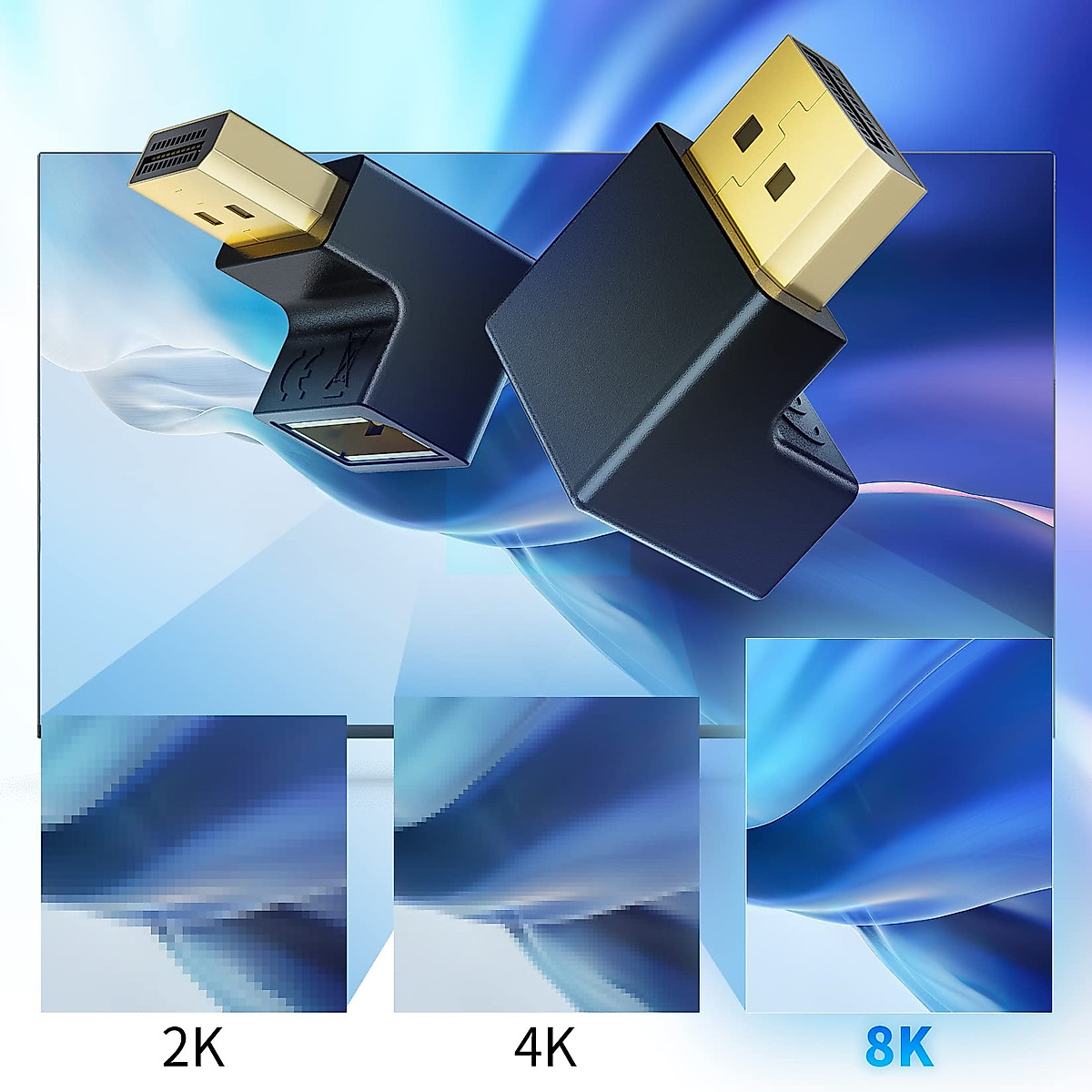 90 Degree Displayport Cable Adapter Converter UP/Down DP Adapter, BolAAzuL Left/Right Angled DP Displayport Adapter Connector UHD 4k/60Hz 2K/144Hz DP 1.2 Male to DP Female Angled Extension Adapter