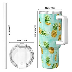 HULIBIN Green pineapple. Print Double Deck Stainless Steel Travel Coffee Cup With Lid 40 Oz Ice Bully Cup