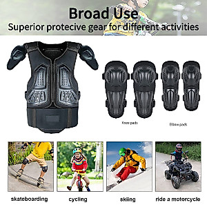 Kids Dirt Bike Full Body Chest Spine Protector Armor Vest Gear with Knee and Elbow for Bicycles, Motorcycle, Motocross , Skiing, Skating,Skateboards (Black, X-Small)
