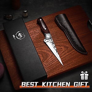 Purple Dragon Boning Knife for Meat Cutting, Professional Chef Deboning Knife, Butcher Trimming Fillet Knife for Meat Fish, Full Tang Wood Handle Knife for Kitchen, BBQ-5.1 Inch…