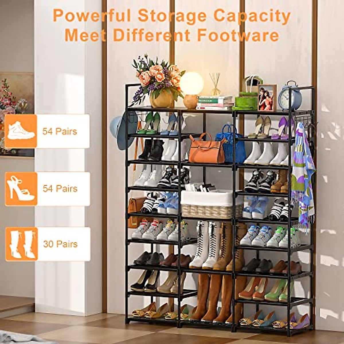 Huolewa Shoe Rack Storage Organizer, 9 Tier Large Shoes Rack for Entryway Closet Garage, Free Standing Tall Shoe Shelf Stand, Sturdy Big Metal Shoe Rack for 50-55 Pair Shoe Boot