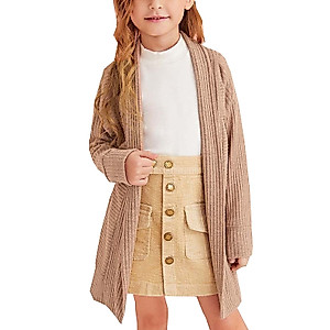 Cutoluca Toddler Baby Girl Knitted Sweater Long Sleeve Cardigan Open Front Coats Fall Winter Kids Solid Long Jacket (Khaki, 6-7 Years)