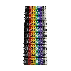 BAIRONG 100pcs 6mm2 Colourful C-Type Marker Number Tag Label for 6-10mm Wire, Cable Markers in A Box for RJ45 Cat6 and Cat5E Cables, RG TV Cables