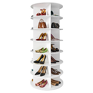 SpaceAid 7 Tier Rotating Shoe Rack Tower, Spinning Shoe Display Lazy Susan, Revolving 360 Shoe Rack Storage Round Carousel, Vertical Handbag Rotate Shoes Closet Organization (7-Tier White)
