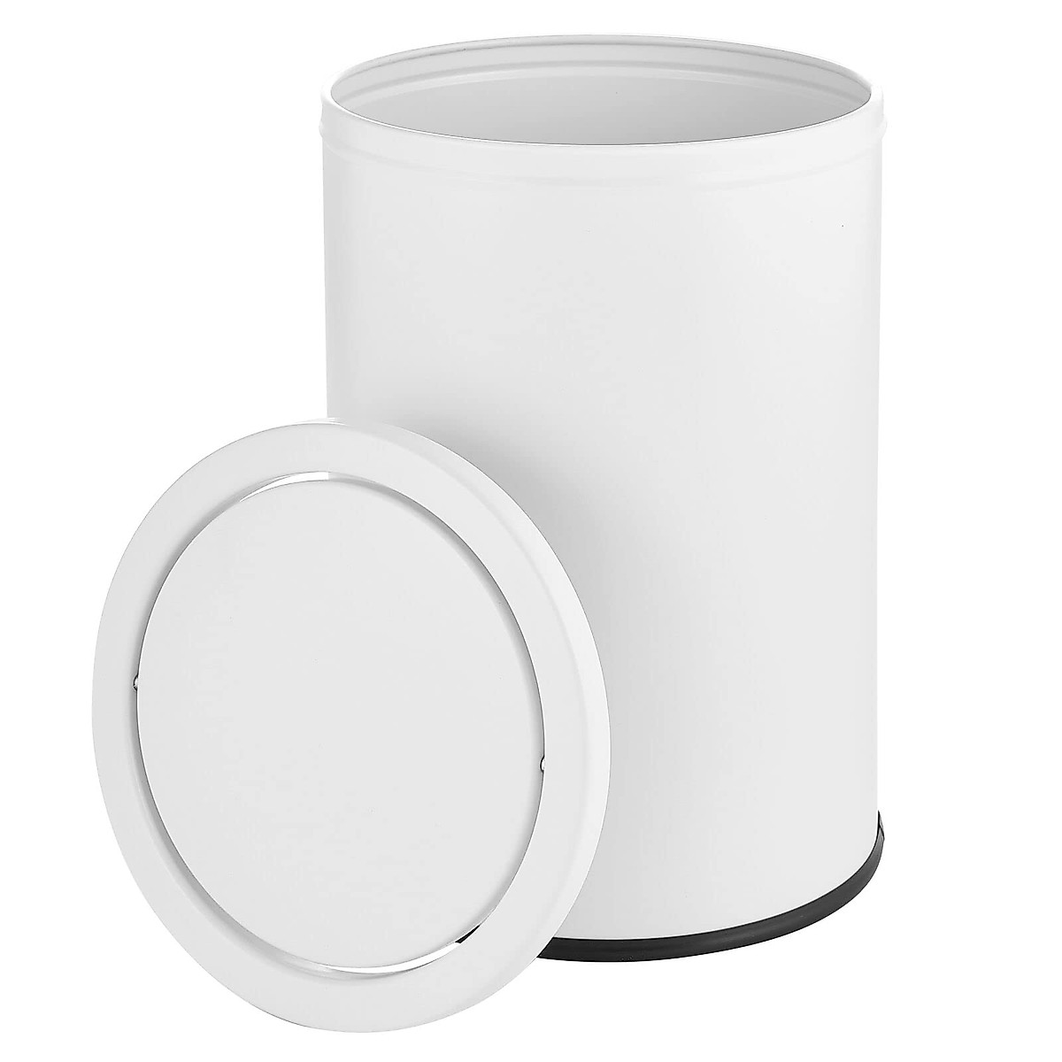 mDesign Small Round Metal 4.8 Gallon Covered Bathroom Garbage Swing Lid Trash Can Waste Basket Bin for Bathroom, Bedroom, Kitchen, Craft Room, Office, Laundry Room, Garage - White