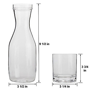 Lily's Home Bedside Night Water Carafe with Tumbler Glass, Easy Pour Spout for No-Mess Use in Bedroom, Bathroom, or Kitchen, Use Cup as Lid, Acrylic Break Resistant (16 Ounces)