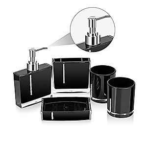 5 Pcs Bathroom Accessories Set, Bathroom Soap Dispenser Set Contain Emulsion Bottle, Tooth Brush Holder, Soap Dish, 2pcs Gargle Cup (Black)