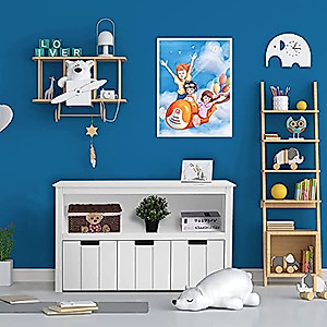 MUPATER Kids Toy Box Organizer Storage Cabinet, Toy Chest with Movable Drawers and Open Storage Cube Shelf, Toy Bins with Wheels for Playroom, Nursery, Reading Nook and Bedroom, White