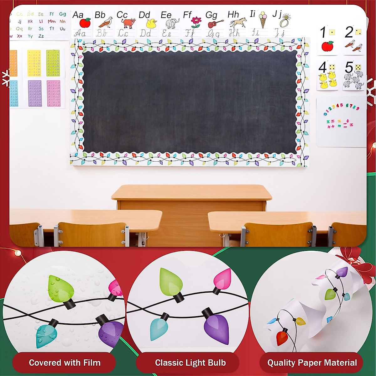 99 Feet Christmas Bulletin Board Borders Paper Light Bulb Scalloped Border Trim Christmas Classroom Border Decorations for Xmas Holiday Back to School Office Party Decor,3 Rolls(Classic Light Bulb)