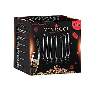 Vivocci Unbreakable Heavy Duty Reusable Plastic Stemless Champagne Flutes 8.5oz Ideal for Cocktails & Sparkling Wine Perfect for Wedding Parties | Tritan Glassware | Dishwasher Safe Glasses | Set of 6