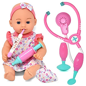 Dolls To Play Interactive Baby Doll Doctor Kit Pretend Play Medical Set Toy for Kids with 12 Inch Baby Doll, Talking Stethoscope, Dr. Checkup Complete Role Play Accessories Medical Playset for Kids