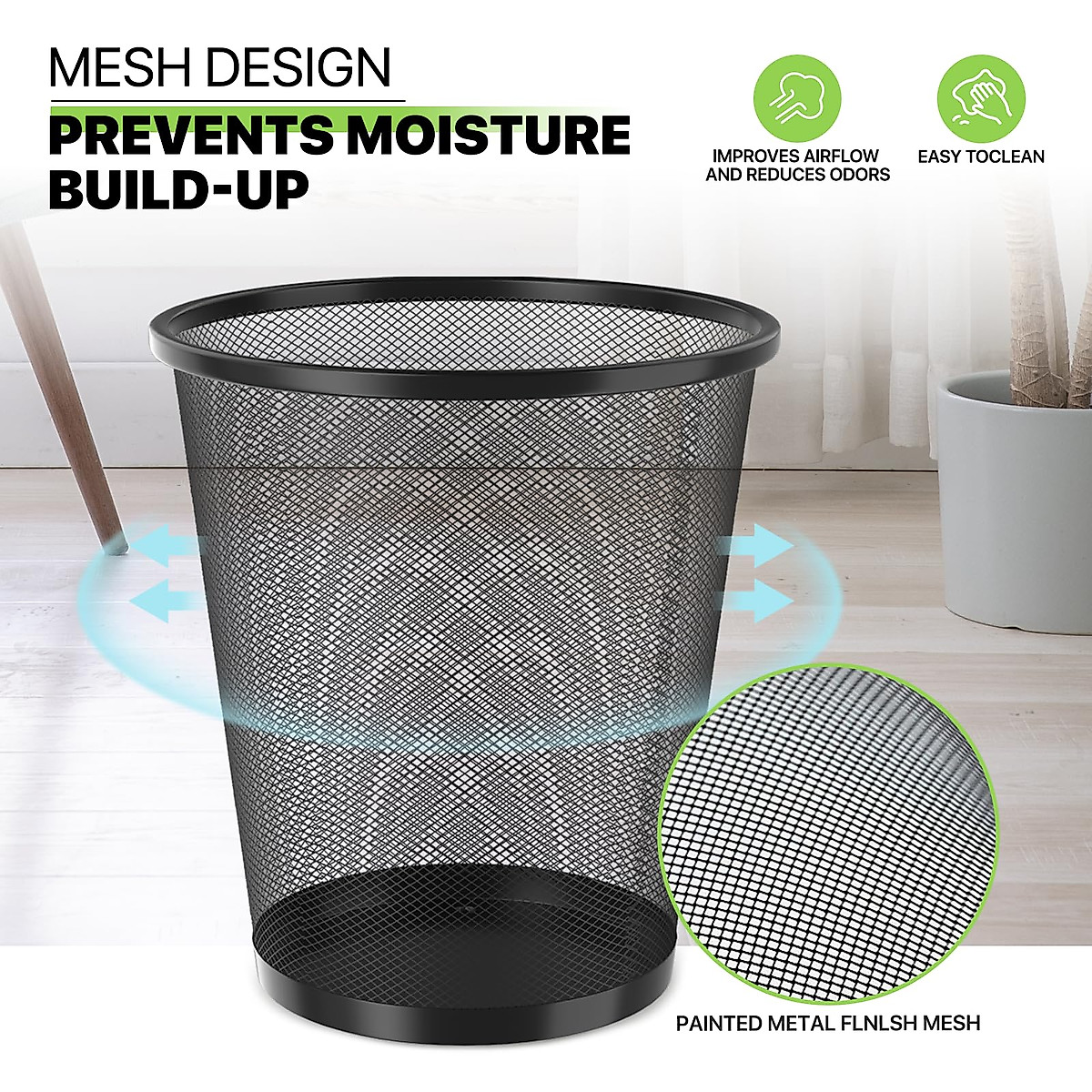 Magshion 5 Gallon Small Mesh Trash Can, Open-Top Garbage Bin Container, Metal Trash Wastebasket for Kitchen, Bathroom, Bedroom and Outdoor, Black