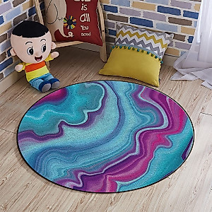 Round Home Office Computer Hardwood Floor Protector Mat Soft Thick Low Pile Gaming Rolling Desk Chair Mat Carpet Marble Print Abstract Color Formation Aqua Pink,Diameter 39 in