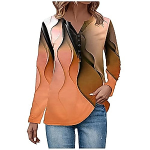 Gneric Womens Fall Clothes Long Sleeve V-Neck Sweatshirts Botton Printed Tops Womens Tops Long Sleeve Long Sleeve Shirt Women Fall Tops Womens Long Sleeve Tops Casual Long Sleeve Shirt