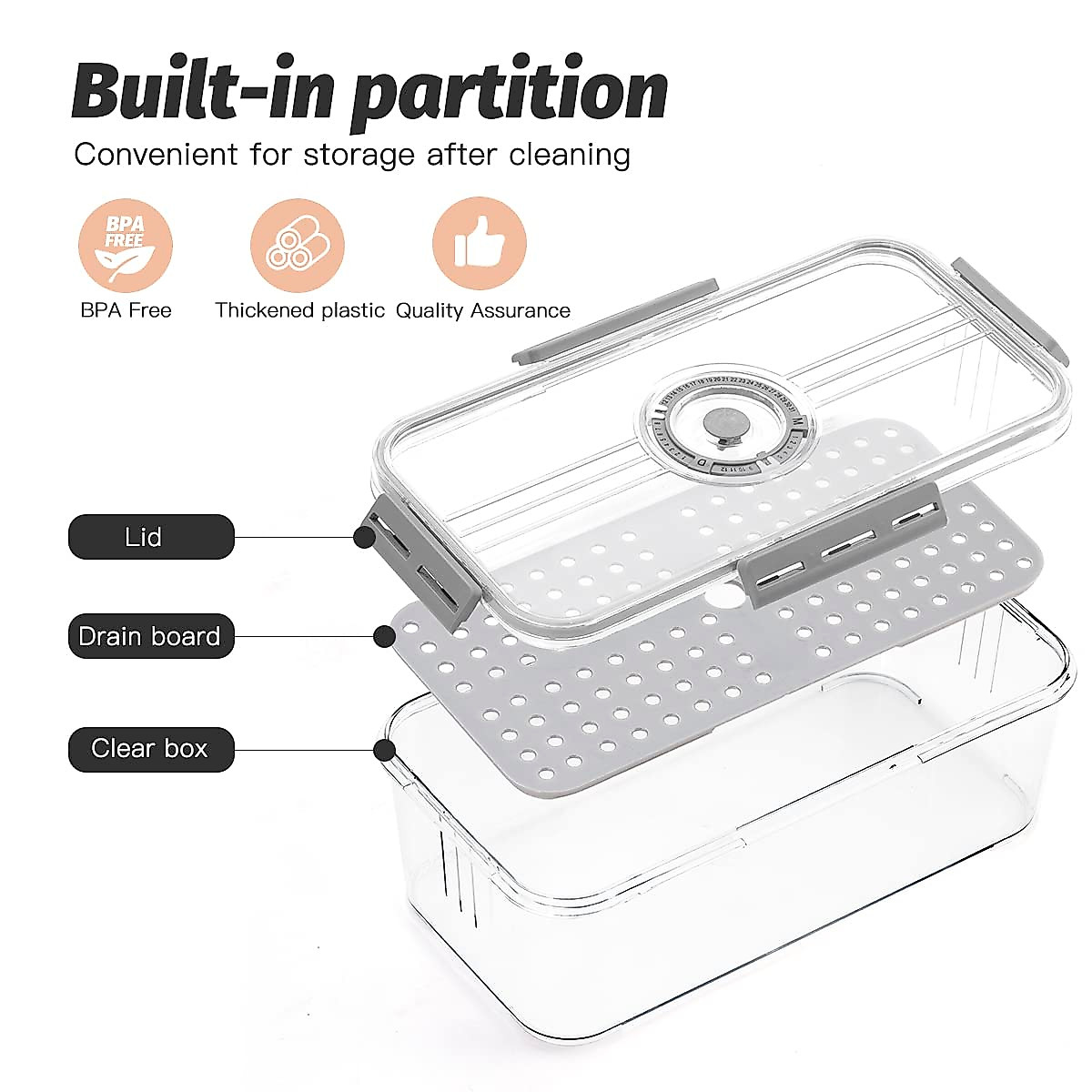 cutesun BPA Free Storage Containers with Lids, Bread Box Holder for Kitchen Countertop, Bread Storage Reusable Lettuce Refrigerator Fridge Organizer