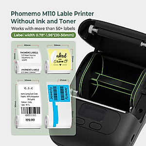 Phomemo M110 Portable Thermal Label Printer, Bluetooth Label Maker Machine for iOS & Android, Barcode Label Printer Machine for Small Business, Address, Office, with 1 Roll 40x30mm Label,Black
