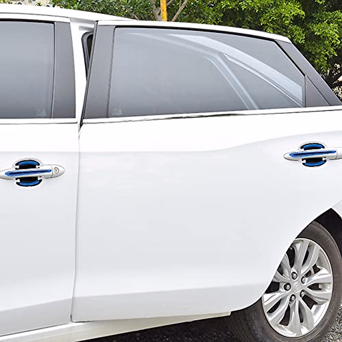 Fehlot Car Door Handle Stickers Universal Auto Door Handle Scratch Cover Guard Protective Film car Outdoor Safety Decoration Reflective Strip 8 Pack (Blue)