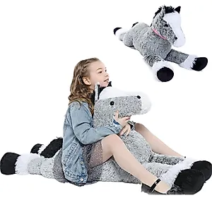 Tezituor 35 Inch Horse Stuffed Animals, Large Stuffed Horse Plush Pillow, Soft Gray Pony Plush Toy for Boys Girls