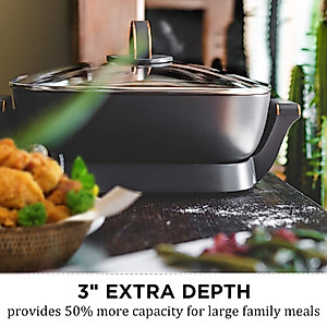Extra Deep Nonstick Electric Skillet - Scratch Resistant - Serves 3 to 5 People (6Qt.)