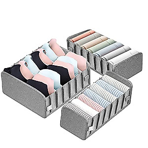 Coopay Underwear Sock Organizer Drawer Organizer Foldable Closet Underwear Organizer Drawer Divider for Bra Panties Ties Socks Clothes Storage with Washable Fabric, 3 Set (Gray)