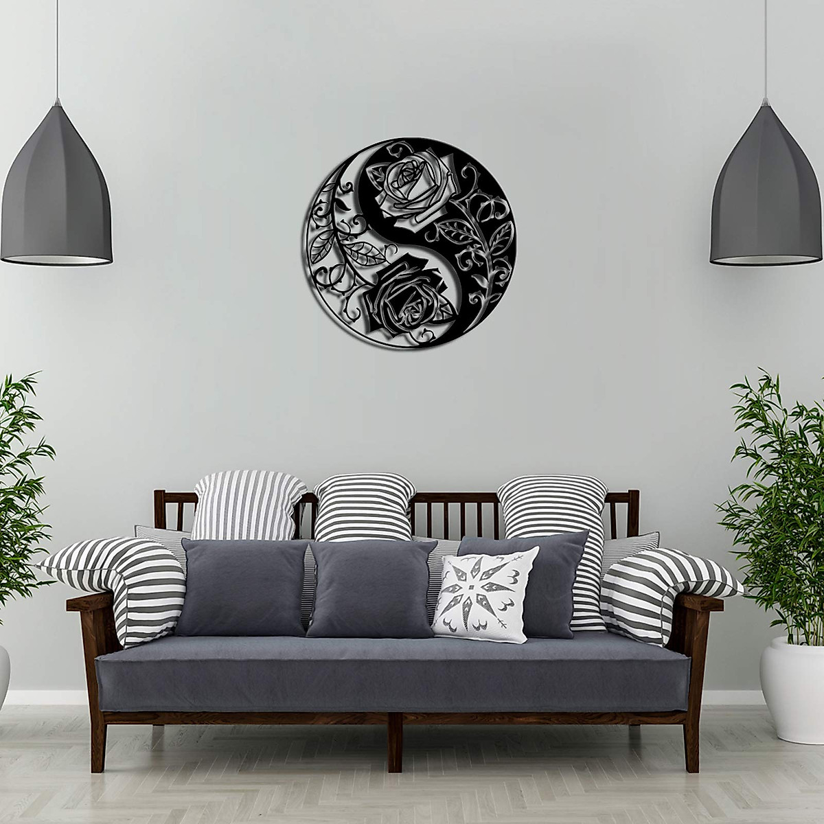 RyounoArt Rose Metal Wall Art Flower Wall Sculpture Black Metal Modern Artwork Indoor Outdoor Decorations Floral Metal Wall Hanging for Home Bedroom Living Room Garden