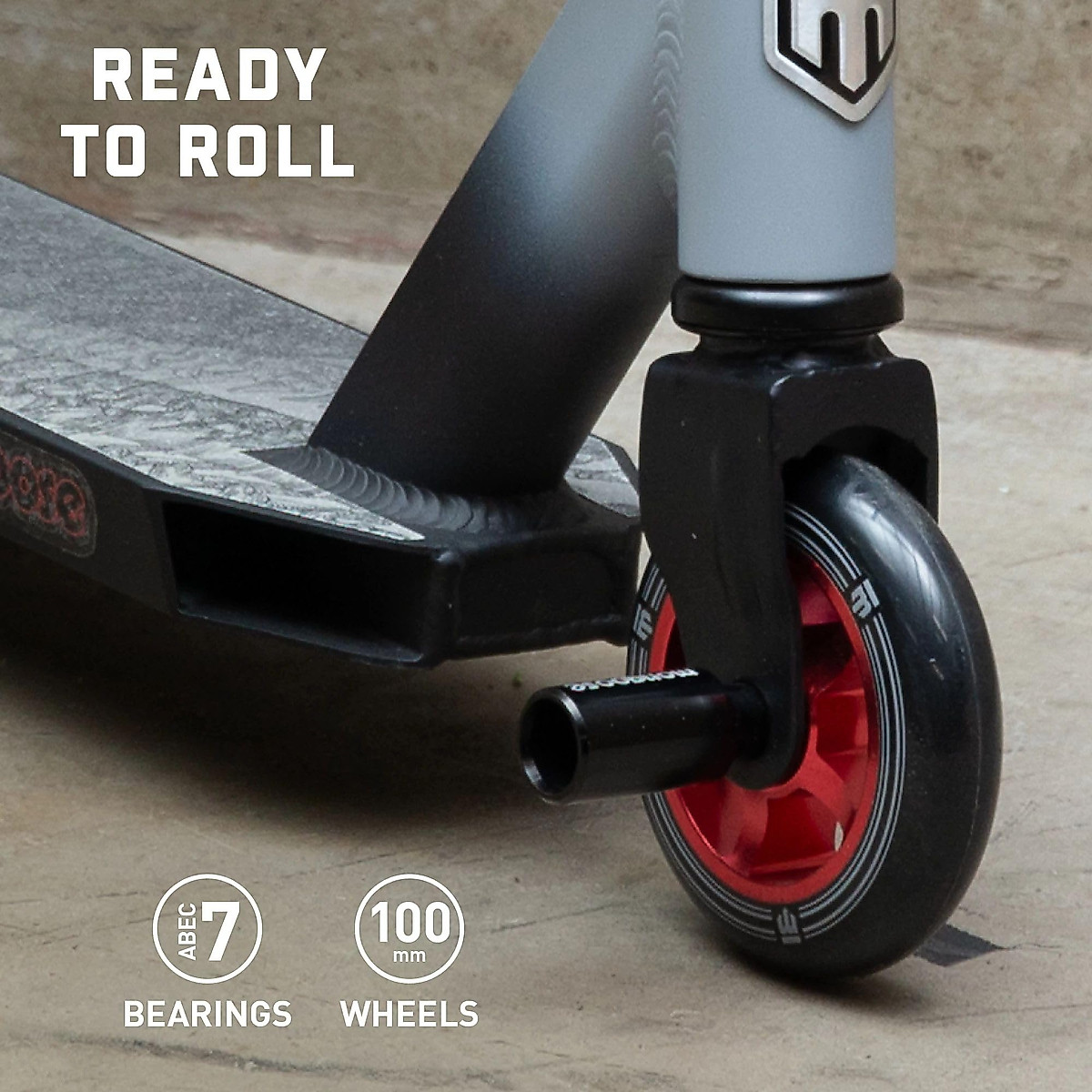 Mongoose Rise 100 Pro Freestyle Stunt/Trick Scooter, Lightweight Alloy Deck & Heavy-Duty Frame Up to 220 lbs., T-Bar Handlebar w/ Bike-Style Grip, High Impact 100mm Wheels, Black/Red
