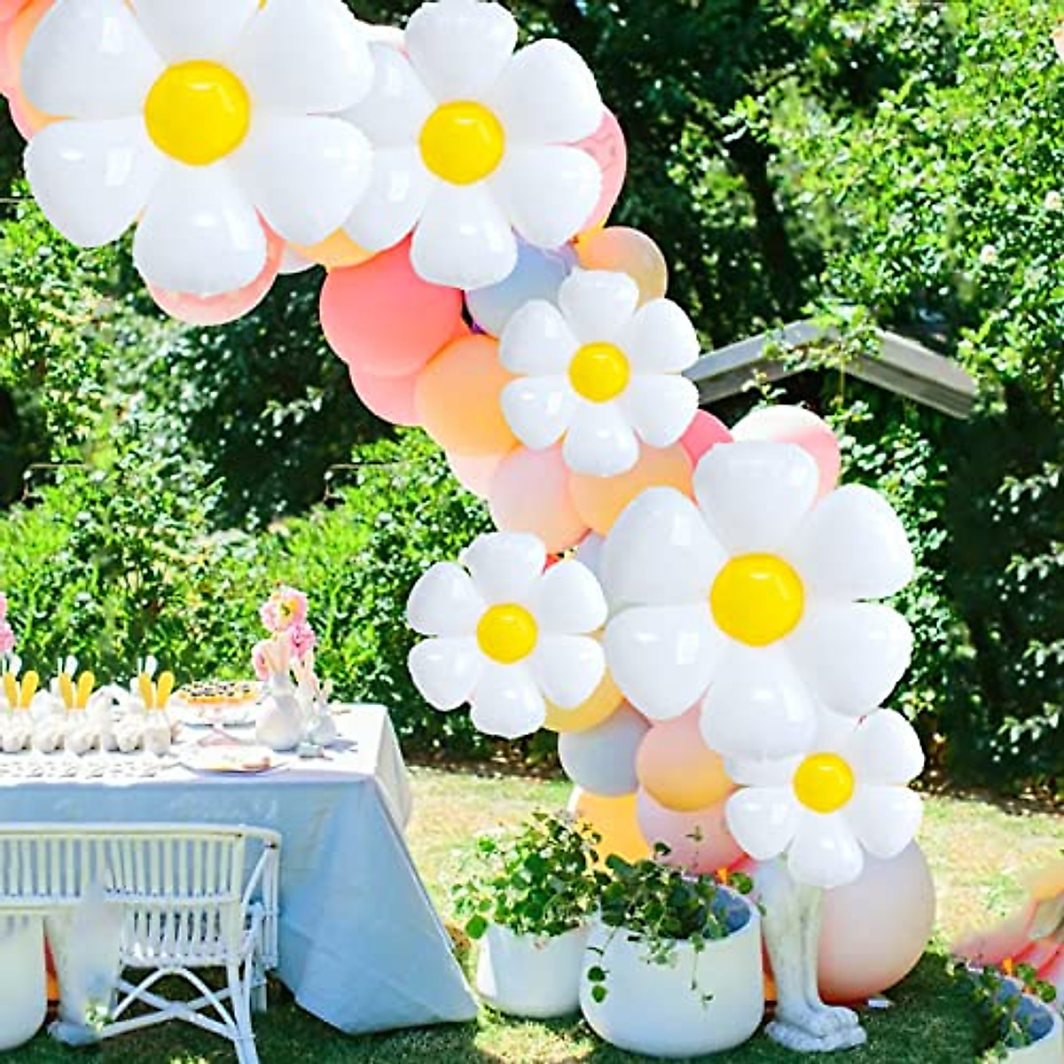 Cadeya 10 Pcs Daisy Balloons, Huge White Flower Aluminum Foil Balloons for Birthday, Baby Shower, Wedding, Daisy Party Decorations Supplies
