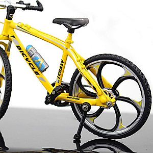Lynkaye 1pcs Mini Bike Finger Mountain Bike Zinc Alloy Finger Mountain Bike Mini Bicycle Model Cool Boy Toy Decoration Crafts for Home,Bedroom,Living Room,Office,Study Decoration (Yellow)