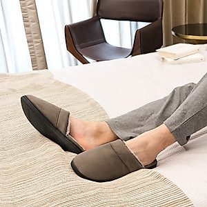 DL Memory Foam Slippers with Fuzzy Plush Lining, Slip-On House Slippers for Men & Women, Anti-Skid Rubber Sole, Indoor/Outdoor, Grey, 9-10