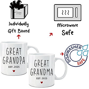 VLUG Great Grandparents Est 2025 Mugs Set, Est 2025 New Grandparents Gift, Pregnancy Announcement Pregnancy Reveal Mug, New Grandma Grandpa Gift, First Time Grandparents Gift (white)