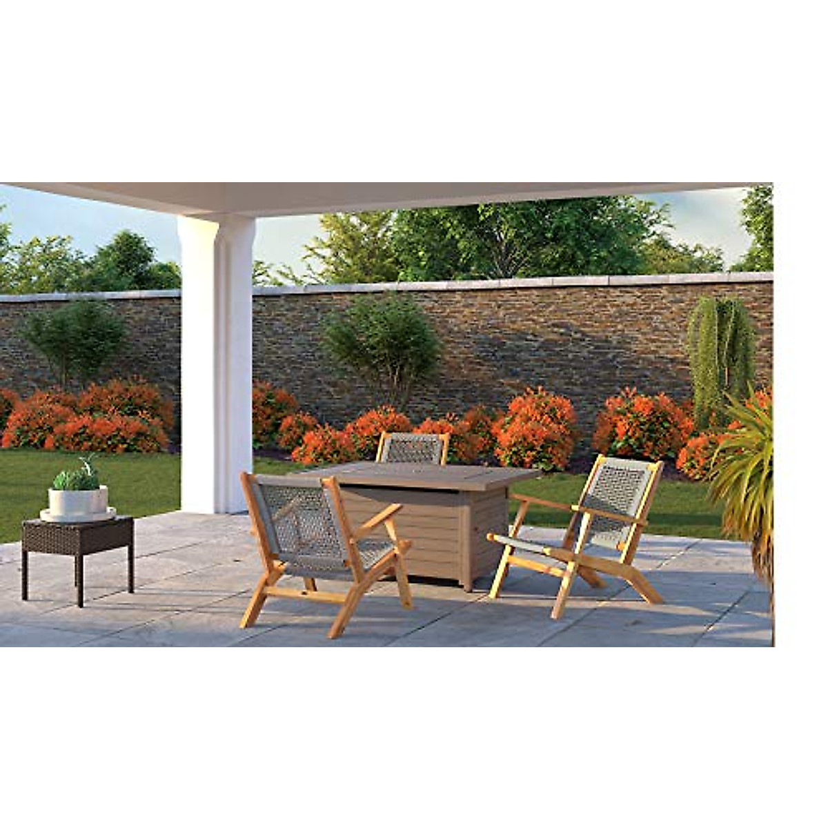 Patio Sense 63635 Vega Natural Stain Outdoor Chair Acacia Wood Construction Woven Web Seat Mid Century Design Comfortable Reclining Armchair Patio Lawn Garden Backyard Deck - Gray Cording