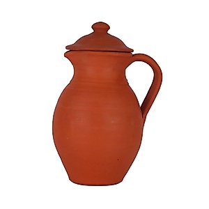 Village Decor Handmade Earthen Clay Water Jug with Lid | Carafes Pitcher | Capacity 51 oz 1500 ml