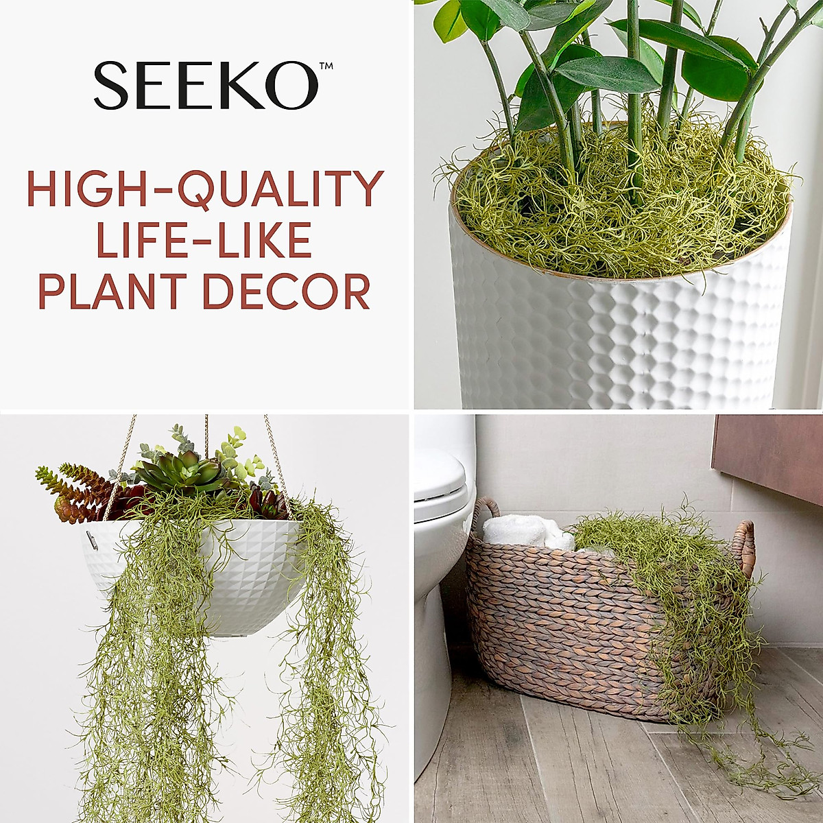 SEEKO Succulents Extra Large Spanish Moss (6pck, 6oz, 33" Long) - Fake Moss for Crafts