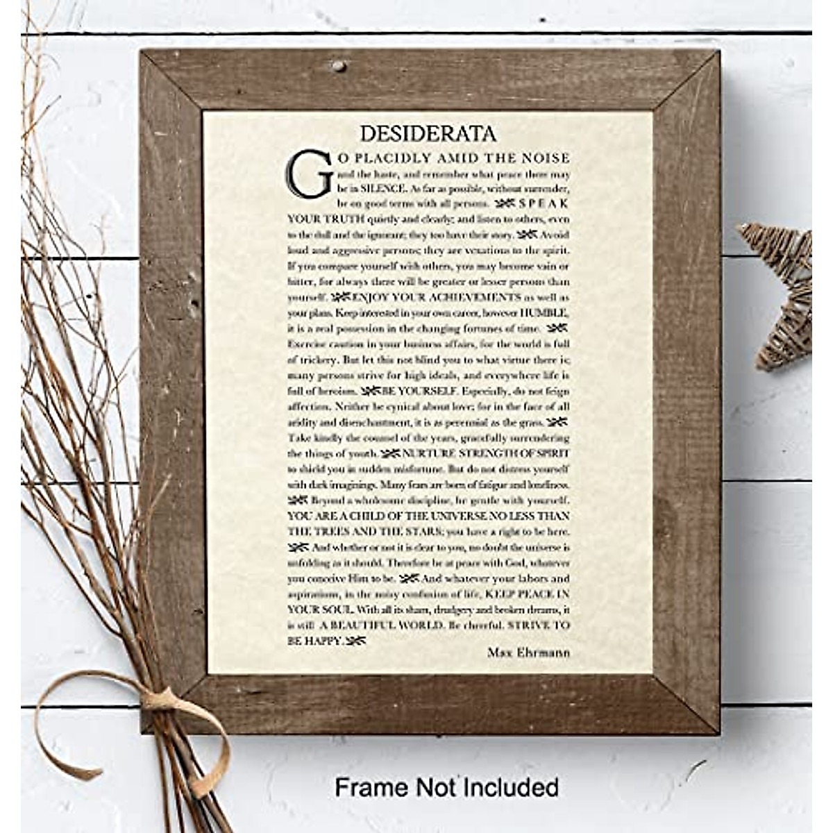 Desiderata Poem Wall Art Print - Max Erhman - Unframed Typography - Makes a Great Gift for Home Decor - Inspirational and Motivational - Ready to Frame (8x10) Photo