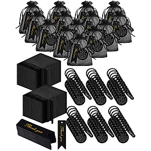 Yinkin 300 Pcs Christmas Employee Thank You Gifts Bulk Gifts for Coworkers Include 100 Inspirational Employee Appreciation Keychain Gifts 100 Organza Bags 100 Cards for Teacher Nurse Team(Black)