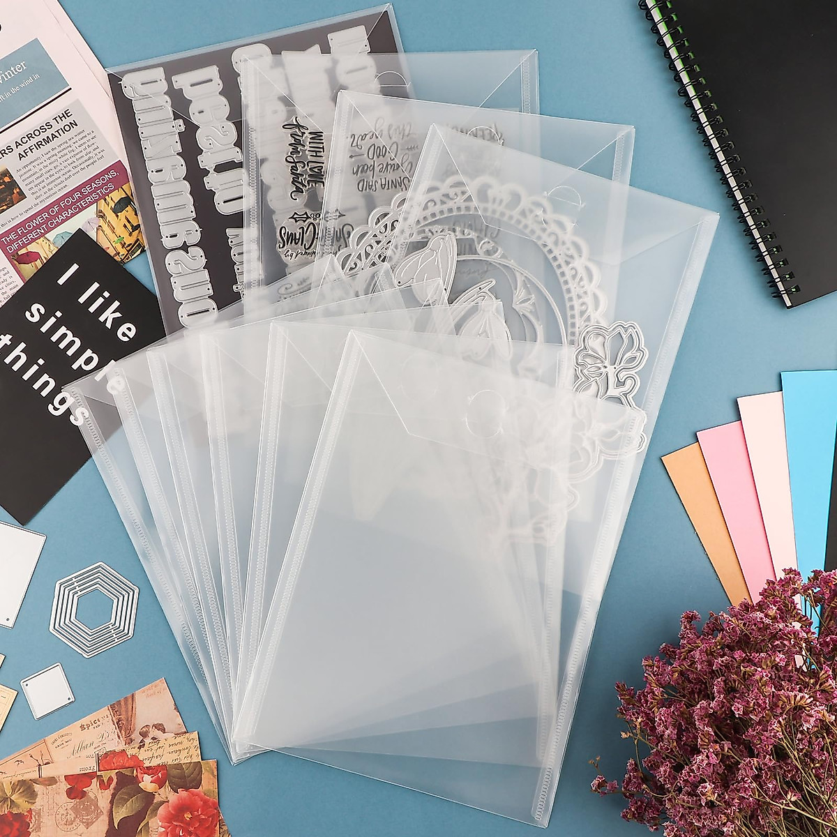 Briartw 80 Pack Storage Envelopes,Clear 7x9.4" Resealable Plastic Envelopes Pockets for Cutting Dies Stencil Crafts Organizer Holder,Storage Bag for Clear Stamp,Die Cuts,Scrapbook Paper,Photos