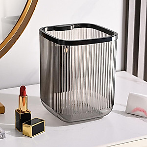 VALINK Transparent Trash can Wastebasket, Desktop Clear Acrylic Trash Can with Holder, Mulitpurpose Bathroom Trash Can Storage Case for Bedroom Home Office Stone Black