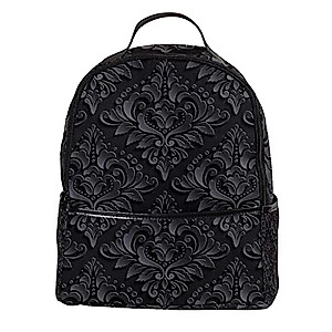 Dark Damask Pattern Elegant Luxury Geometric Texture Casual Mini Backpack PU Leather Travel Shopping Bags Daypacks