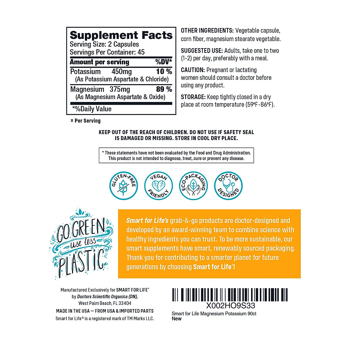 SMART FOR LIFE Potassium Magnesium Supplement – High Absorption Magnesium Complex – 90 Vegan Capsules - Magnesium and Potassium Supplement for Vascular Health, Magnesium for Leg Cramps and Sleep 90 ct