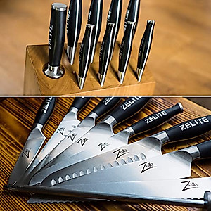 Zelite Infinity Knife Block Set (9-pc), Kitchen Knife Set, Knife Sets for Kitchen with Block - German Knife Set in High Carbon Stainless Steel - INCL. 8 Professional Knife Set & Honing Steel 10 Inch