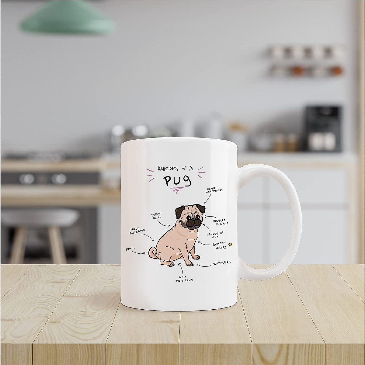 kunlisa Cute Pug Mug Cup,Anatomy of a Pug Ceramic Mug-11oz Coffee Milk Tea Mug Cup,Gifts For Dog Lovers Pug Mom Dog Mom Women Men Teen Girls,Pet Lovers Coworkers Gifts