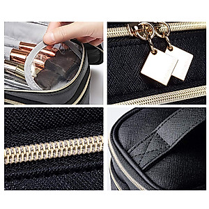 iN. Multifunction Dual Compartment Portable Waterproof Cosmetic Bag Travel Makeup Case With Handle -Two Storage Compartments Space Fits ALL Your Makeup and Lipstick Train Case for Womens