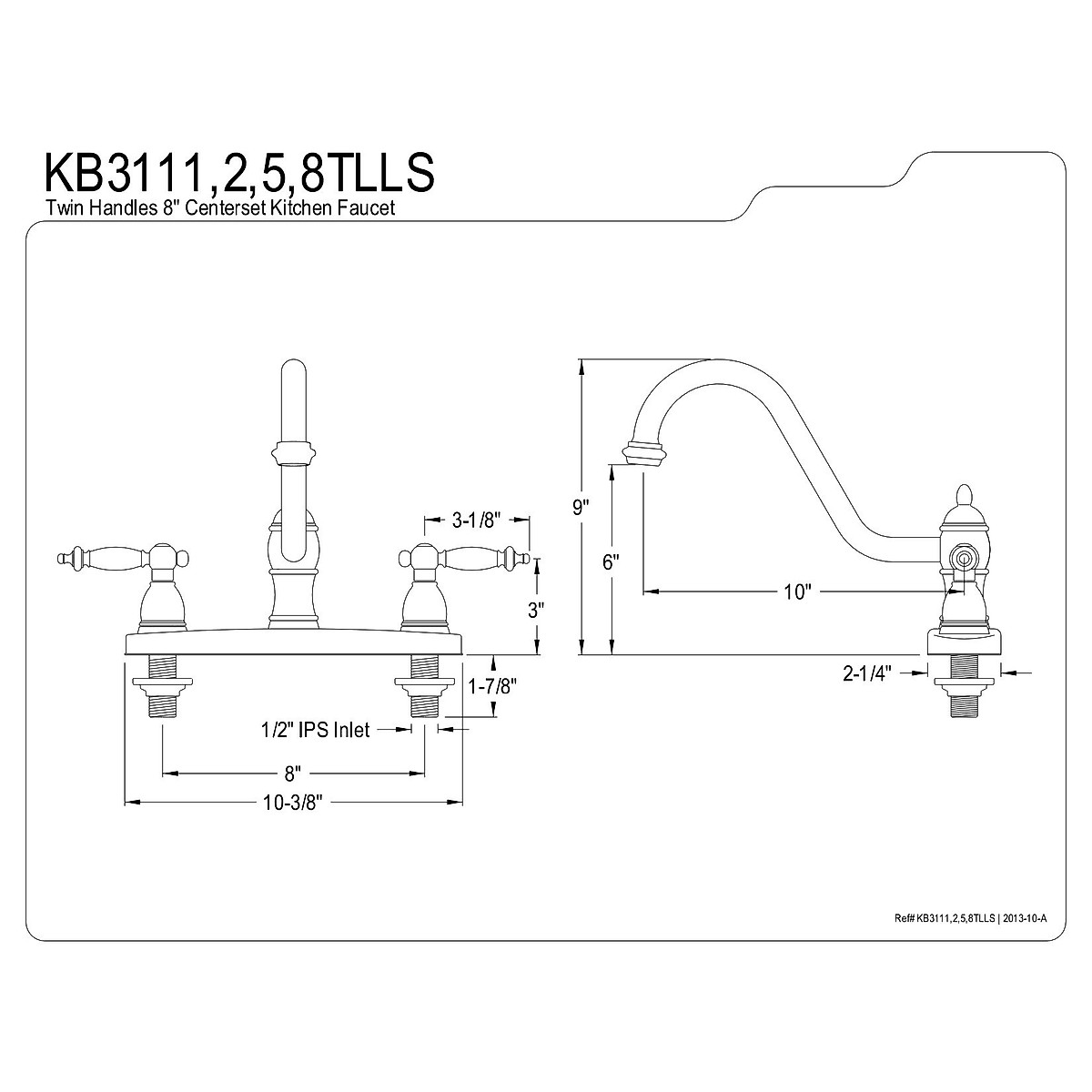 Kingston Brass KB3115TLLS Templeton 8-Inch Kitchen Faucet without Sprayer, Oil Rubbed Bronze