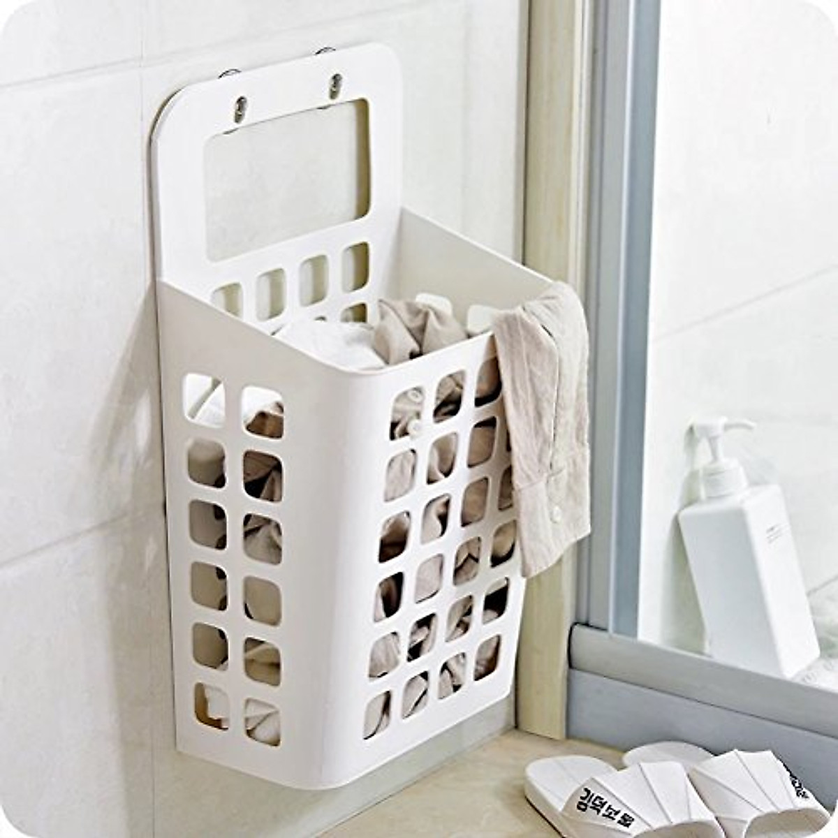OUNONA Hanging Clothes Organizer Wall Mounted Plastic Storage Basket (White)