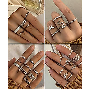 iF YOU 30 Pcs Vintage Knuckle Rings Set, Boho Butterfly Snake Stackable Finger Rings for Women, Silver Midi Rings Pack